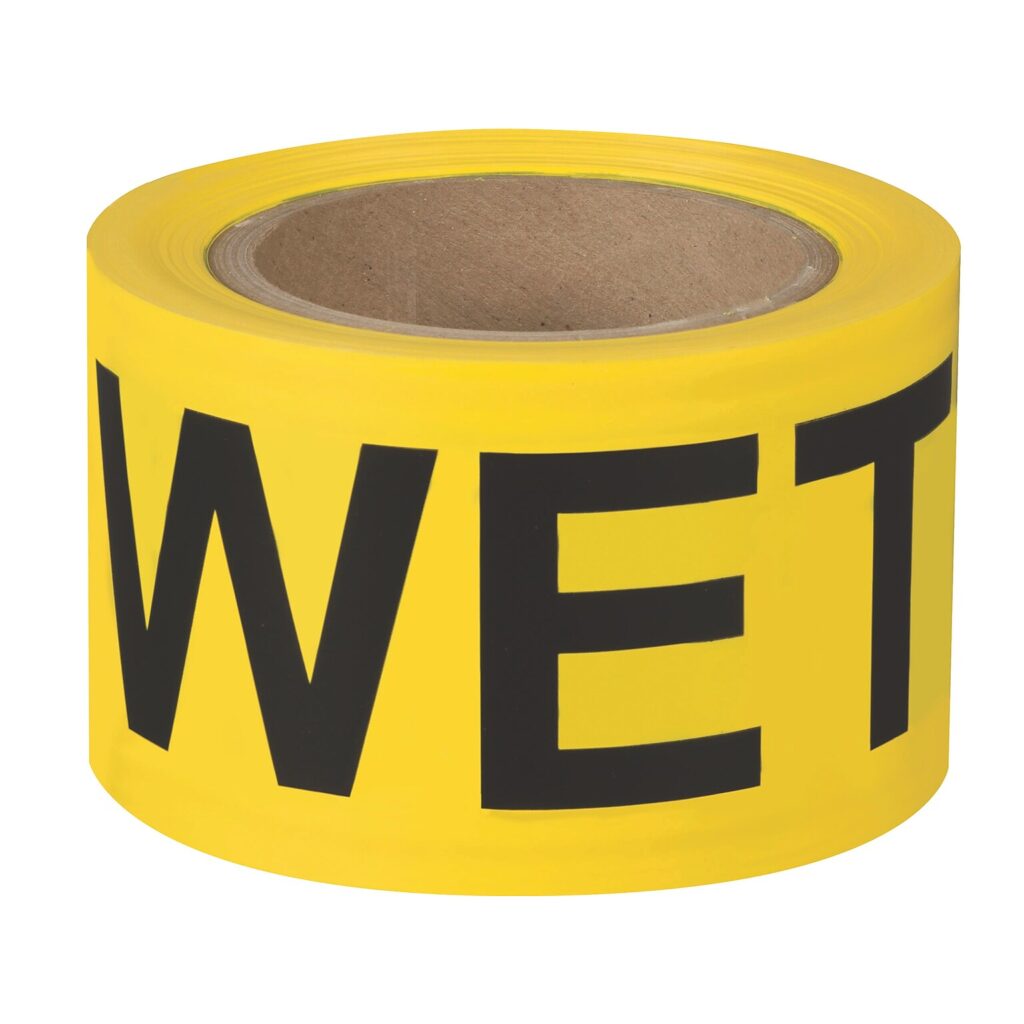 NON-ADHESIVE BARRICADE TAPE . YELLOW WET PAINT 3 IN. X 300 FT. EACH - Timberlane Finish ...